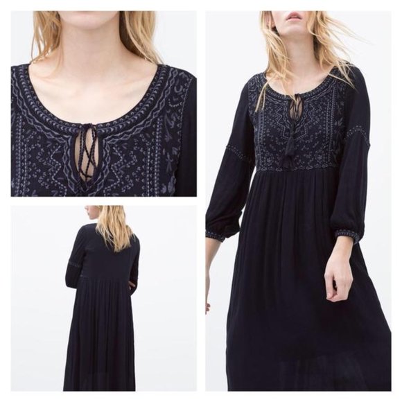 Zara | Dresses | Zara Boho Chic Embroidered Maxi Dress | Poshmark